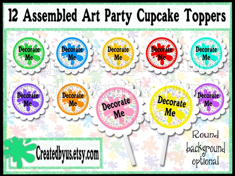 Art Party Cupcake Toppers Paint Splatter Cupcake Toppers Paint Party ...