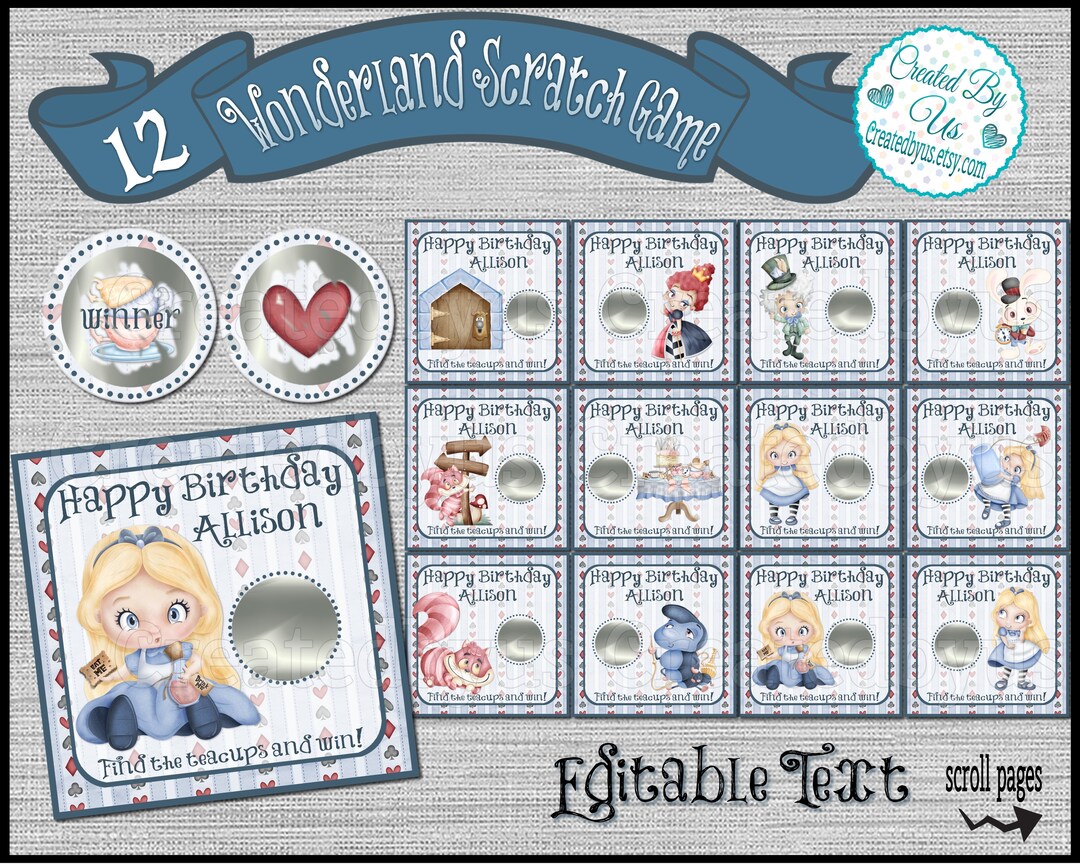 Wonderland Birthday Party Game Scratch off Cards Onederland Birthday ...