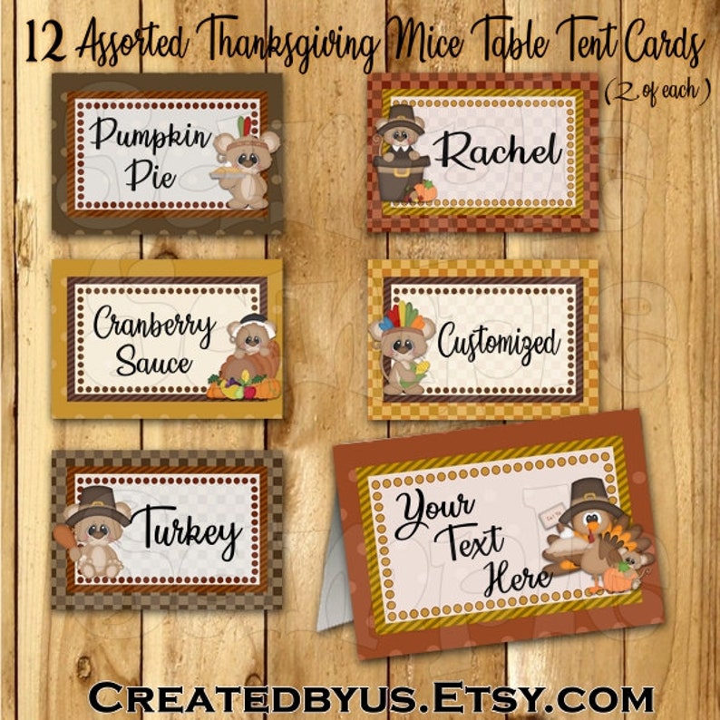 Thanksgiving Table Tent Cards Autumn Food Labels Name Cards Place Card ...