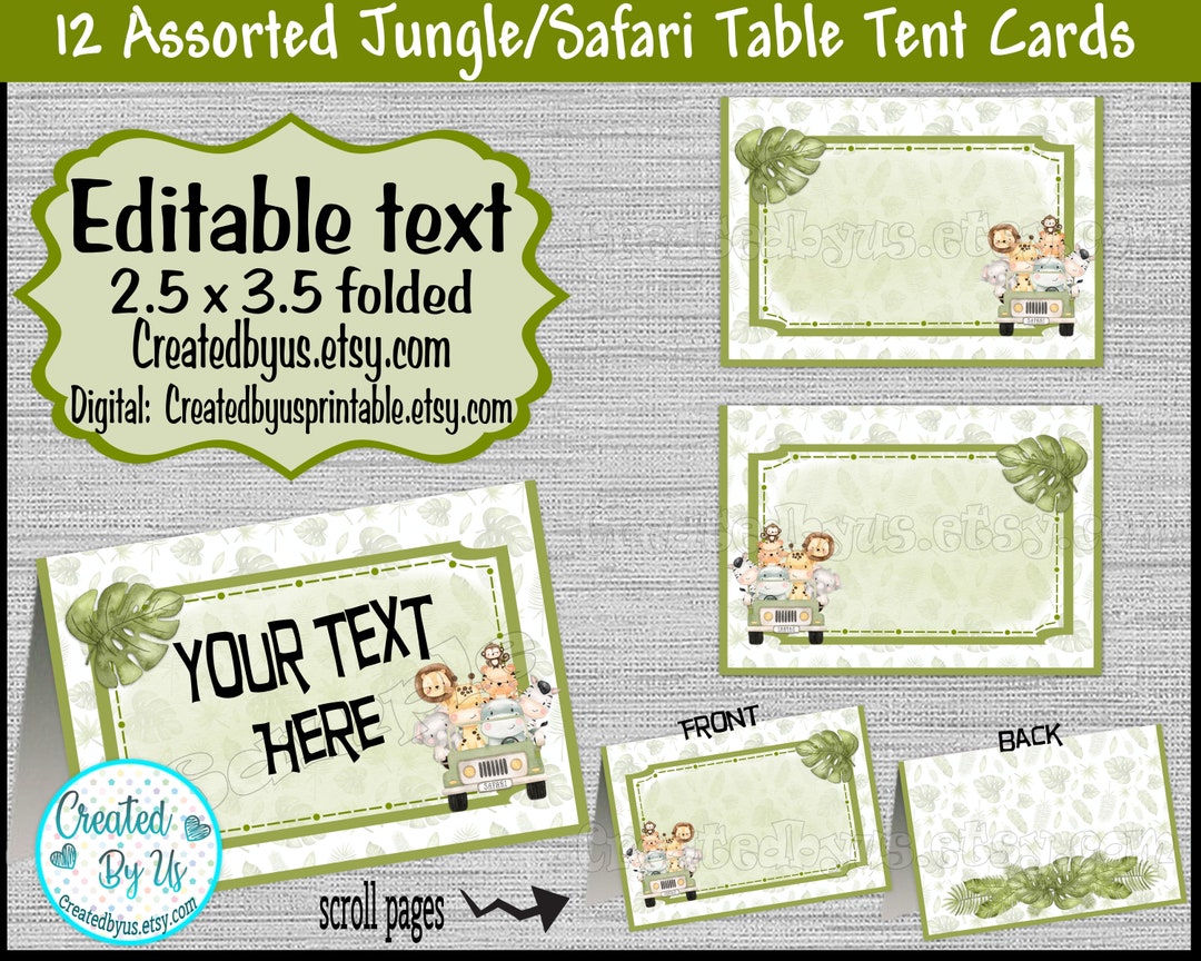 Jungle Safari Food Tent Cards Safari Animal Baby Shower Tent Cards Name ...