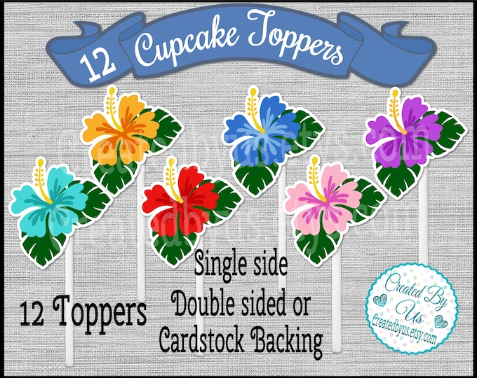 LUAU Cupcake Toppers Hawaiian Cupcake Toppers Hawaii Birthday Tropical ...