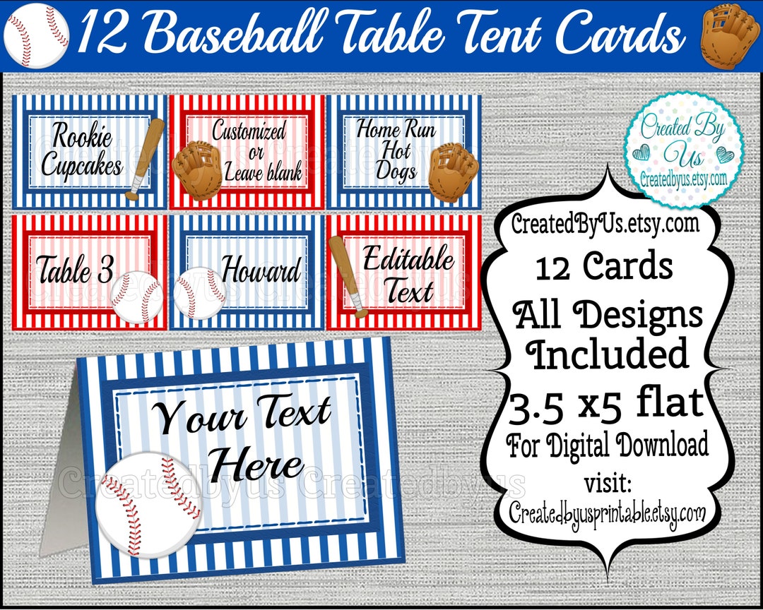 Baseball Food Cards Baseball Table Place Card Baseball Birthday Table ...