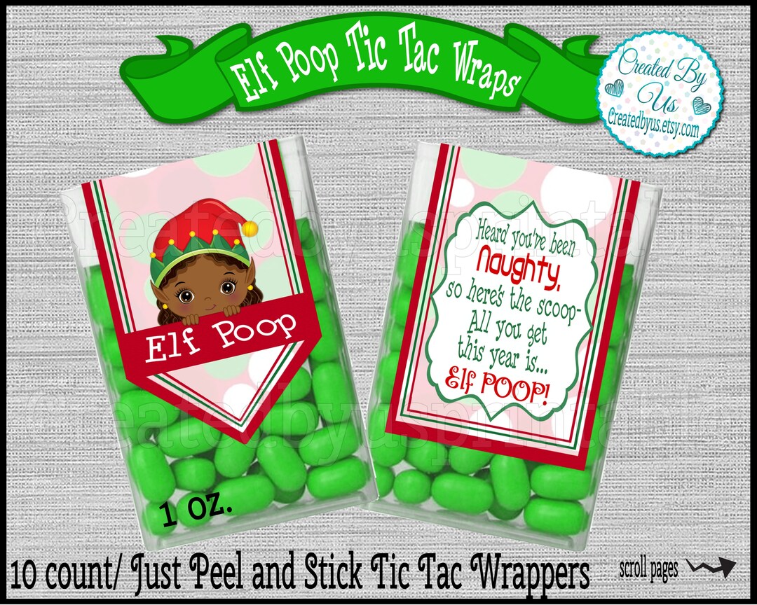 Girl Elf Poop Tic Tac Labels Stocking Stuffer Christmas Favors Tic Tac ...