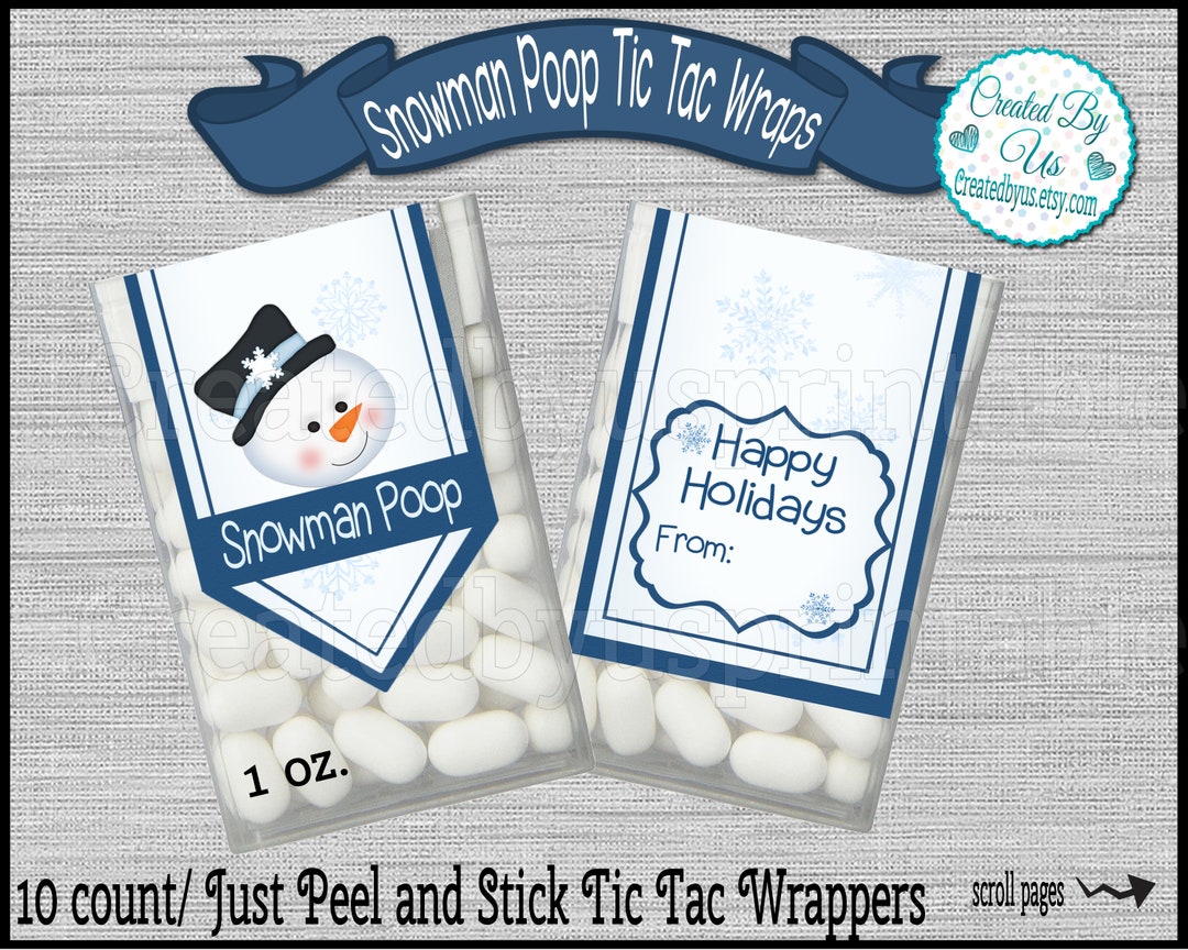 Snowman Poop Tic Tac Labels Stocking Stuffer Christmas Favors Tic Tac ...