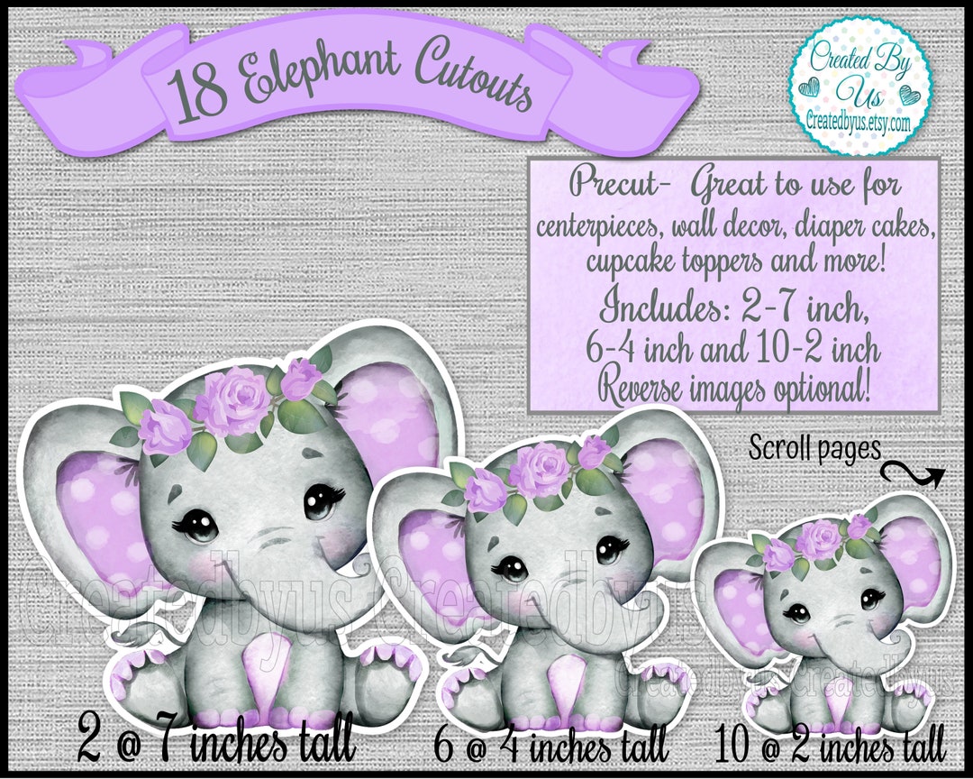 Purple Baby Girl Elephant Cutouts Party Decoration Little Peanut Baby ...