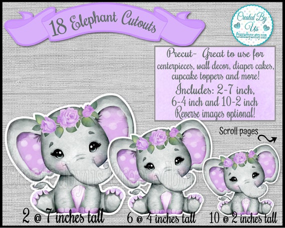 Purple Baby Girl Elephant Cutouts Party Decoration Little - Etsy