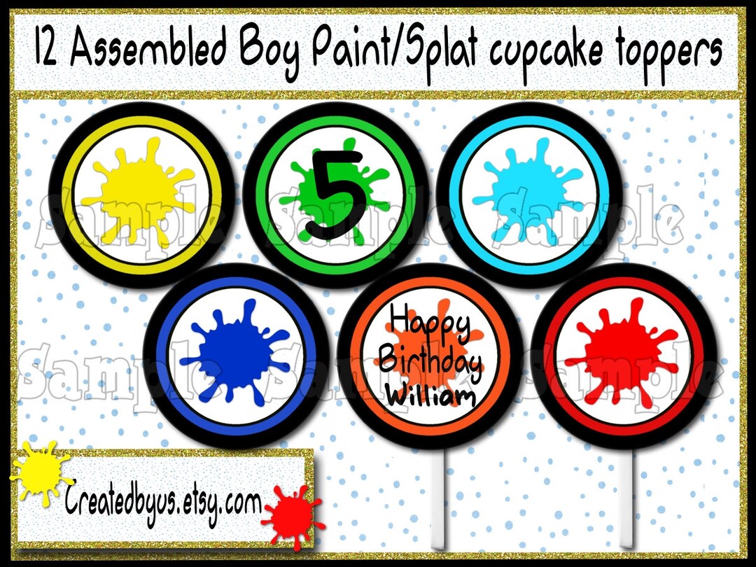 Paint Party Toppers Paintball Splatter Cupcake Toppers Boy Paint Party ...