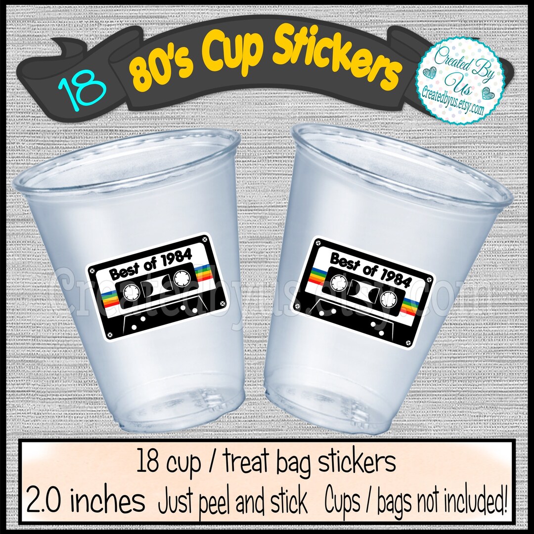 40th Party Cup Stickers 40th Birthday Cup Stickers 80's Cup Stickers ...