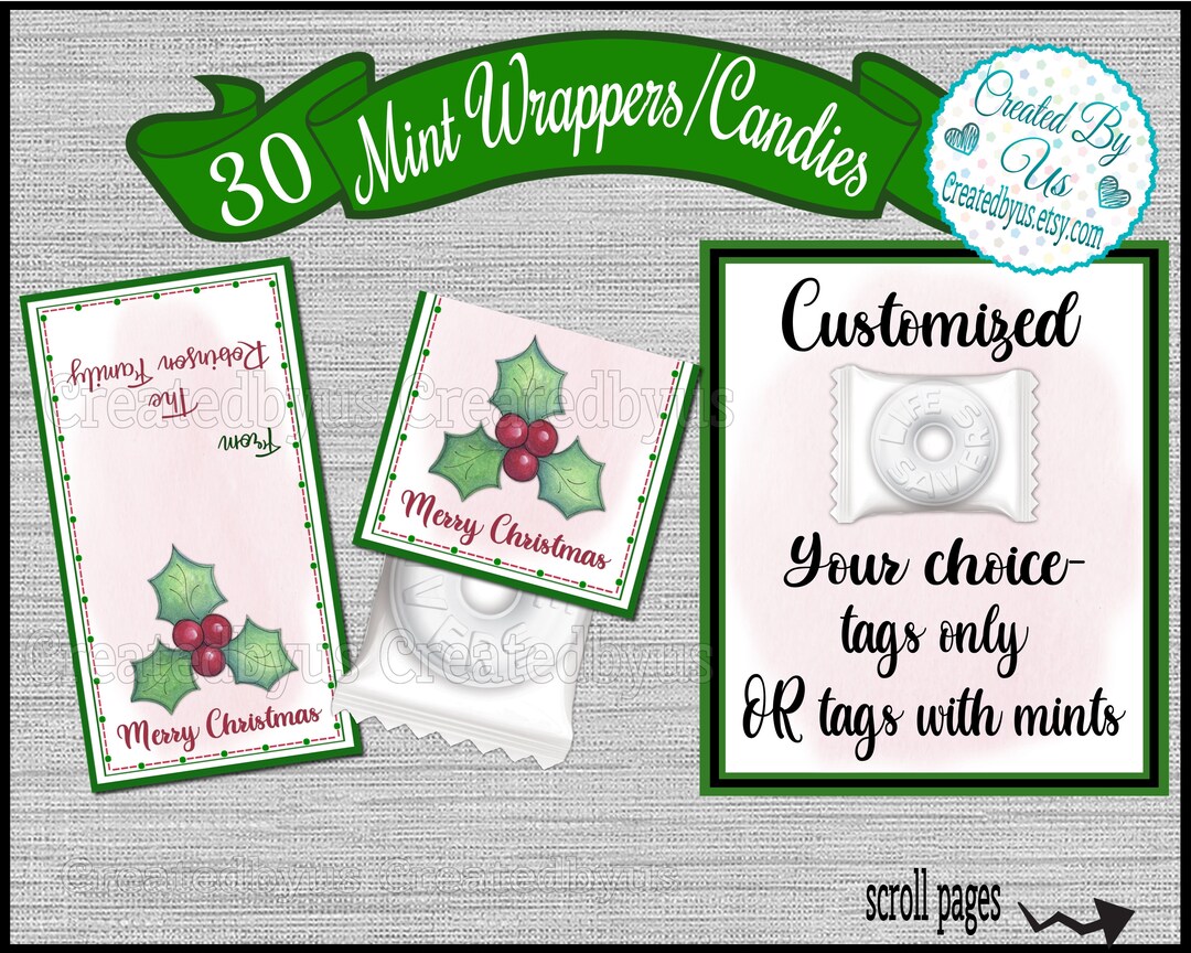Christmas Mints Christmas Party Mints Christmas Holly Candy Favors ...