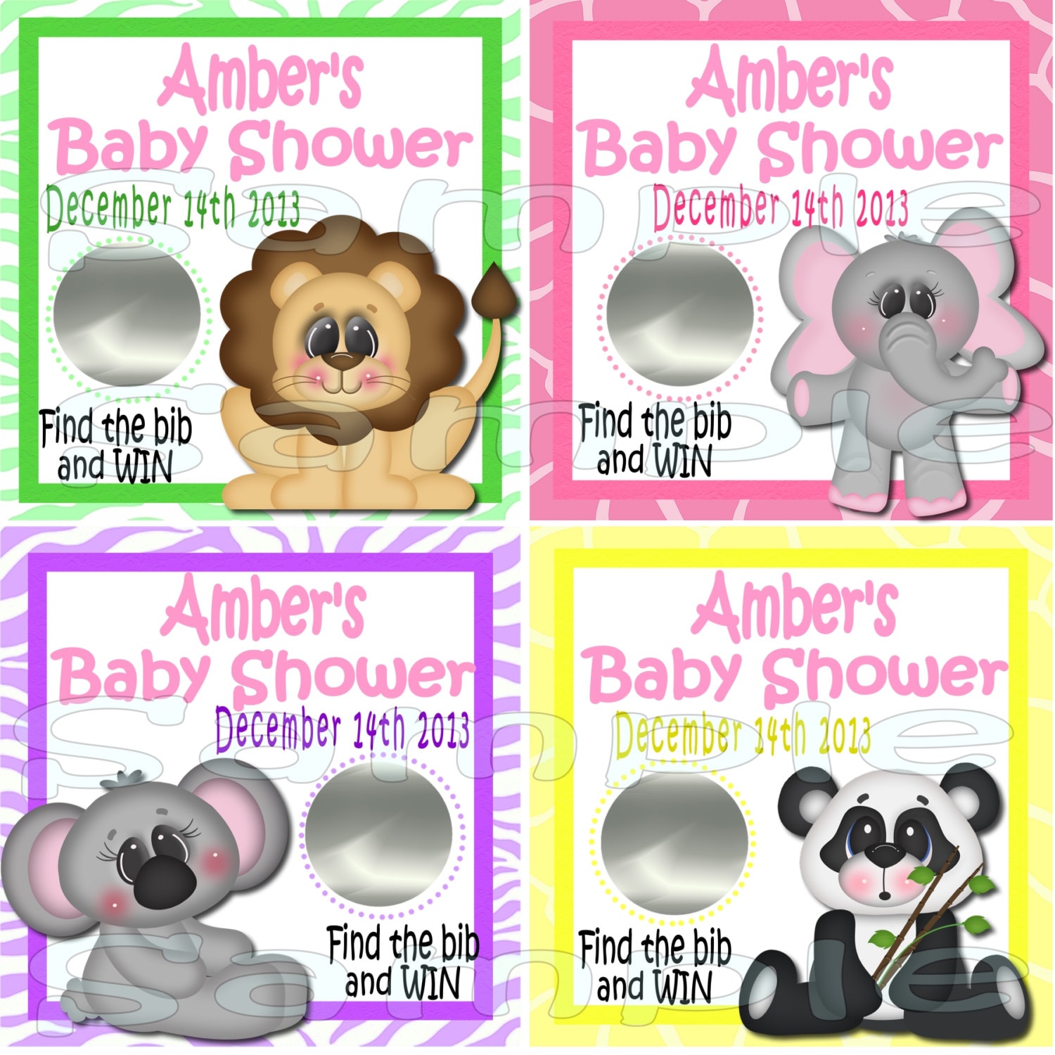 Baby Girl Scratch off Cards Jungle Baby Shower Game Scratch Tags Party ...