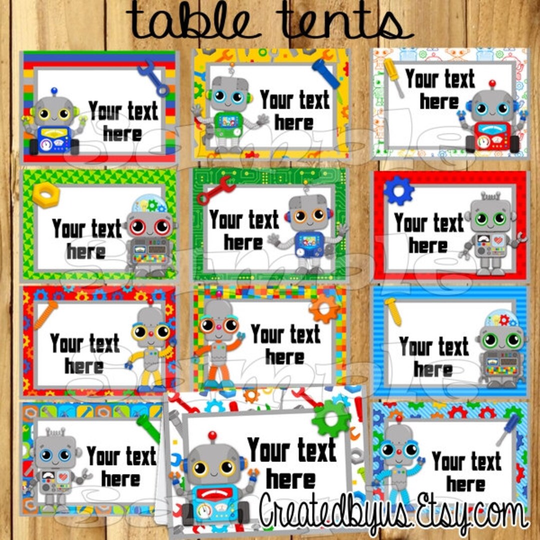 Robot Tent Cards Name Cards Table Place Cards Table Decorations Robot ...