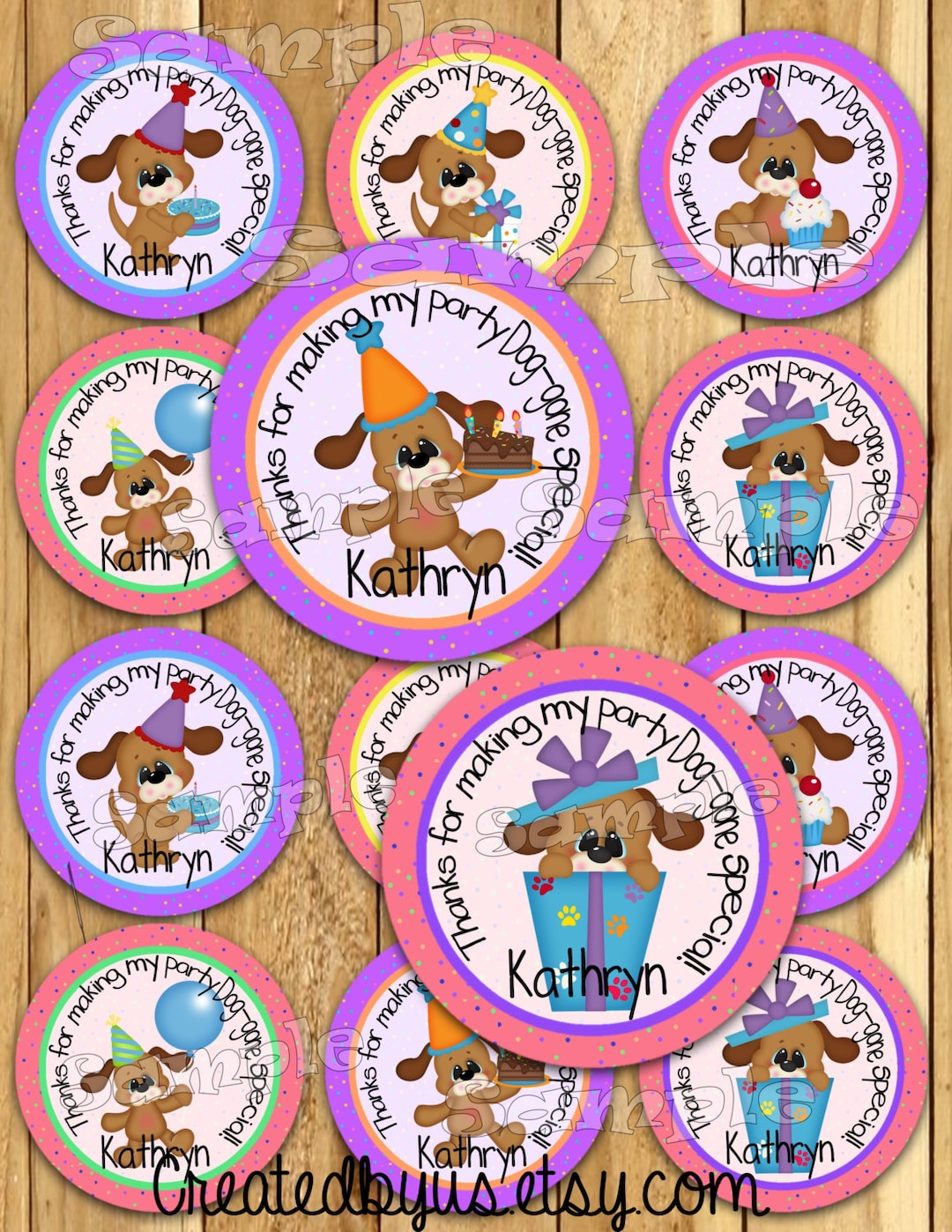 Puppy Birthday Stickers Party Favor Tag Thank You Tag Gift Tag Birthday ...