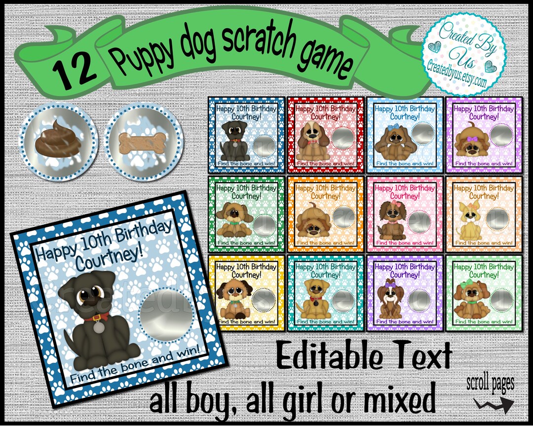 Puppy Birthday Party Game Scratch off Cards Birthday Game Cards Party ...