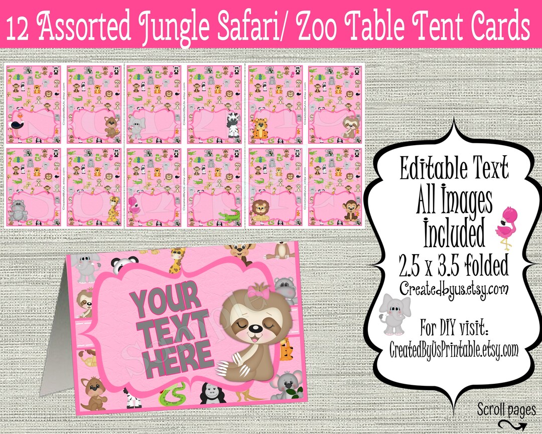 Jungle Food Tent Cards Girl Jungle Safari Baby Shower Tent Cards Name ...