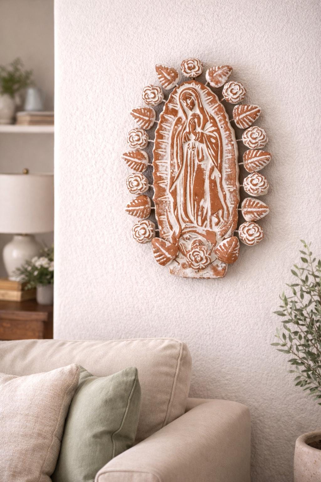 Handmade Clay Virgin Mary Wall Decoration | Mexican Religious Art Decor ...