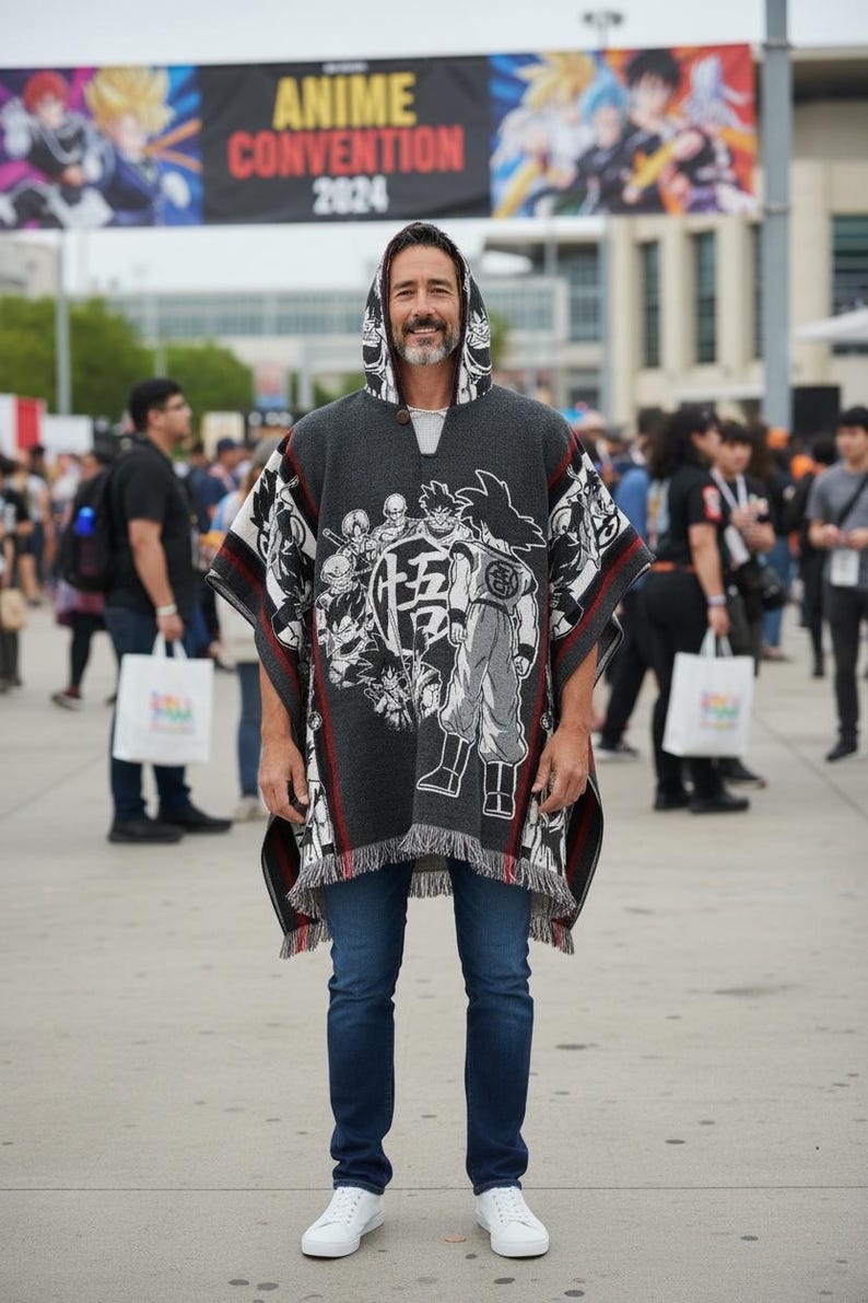 Handmade Dragon Ball Z Poncho With Hoodie: Mexican Artisan Anime Cape ...