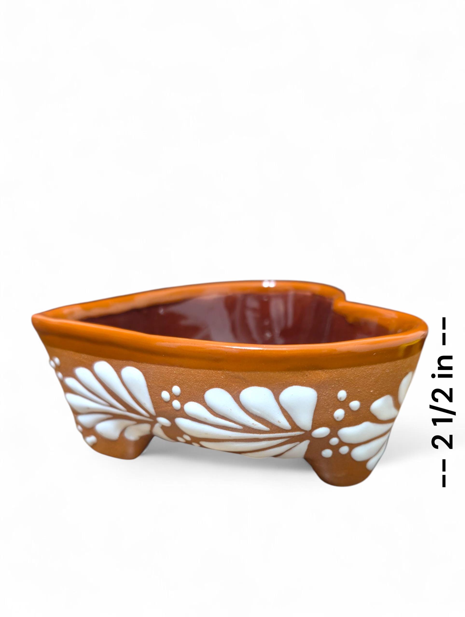 Handmade Talavera Salsa Bowls | Heart Shaped |brown and White ...
