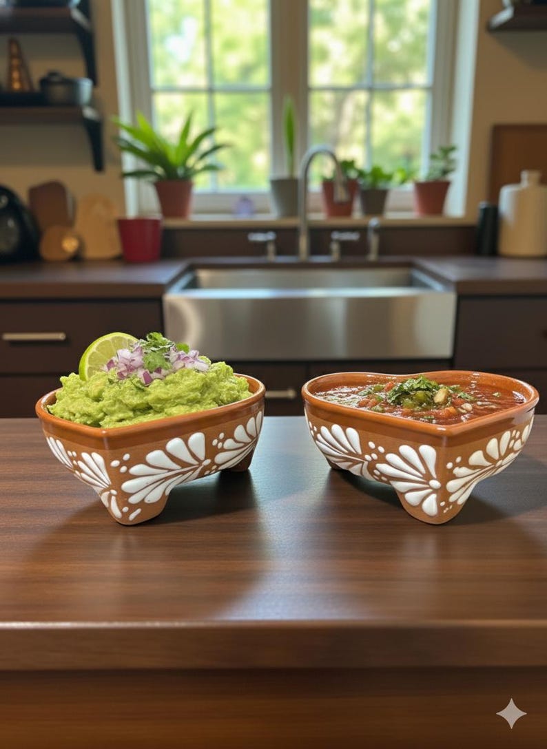 Handmade Talavera Salsa Bowls | Heart Shaped |brown and White ...