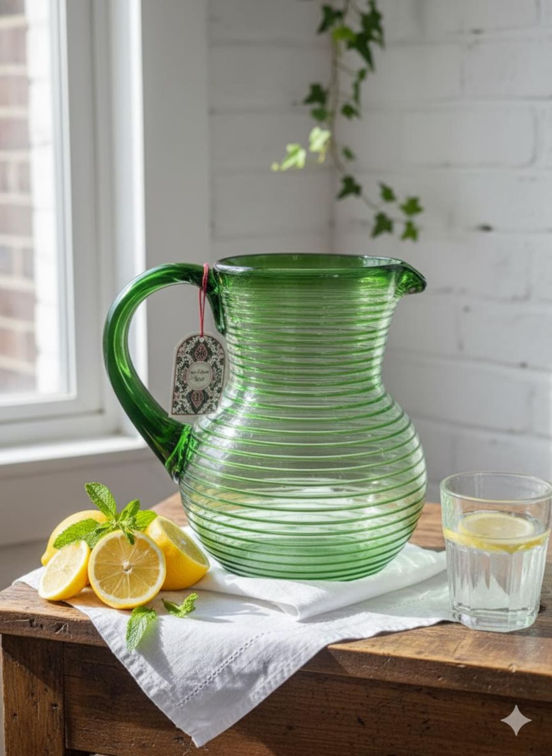 Hand Blown Green Glass Pitcher: Mexican Artisan Crafted ...