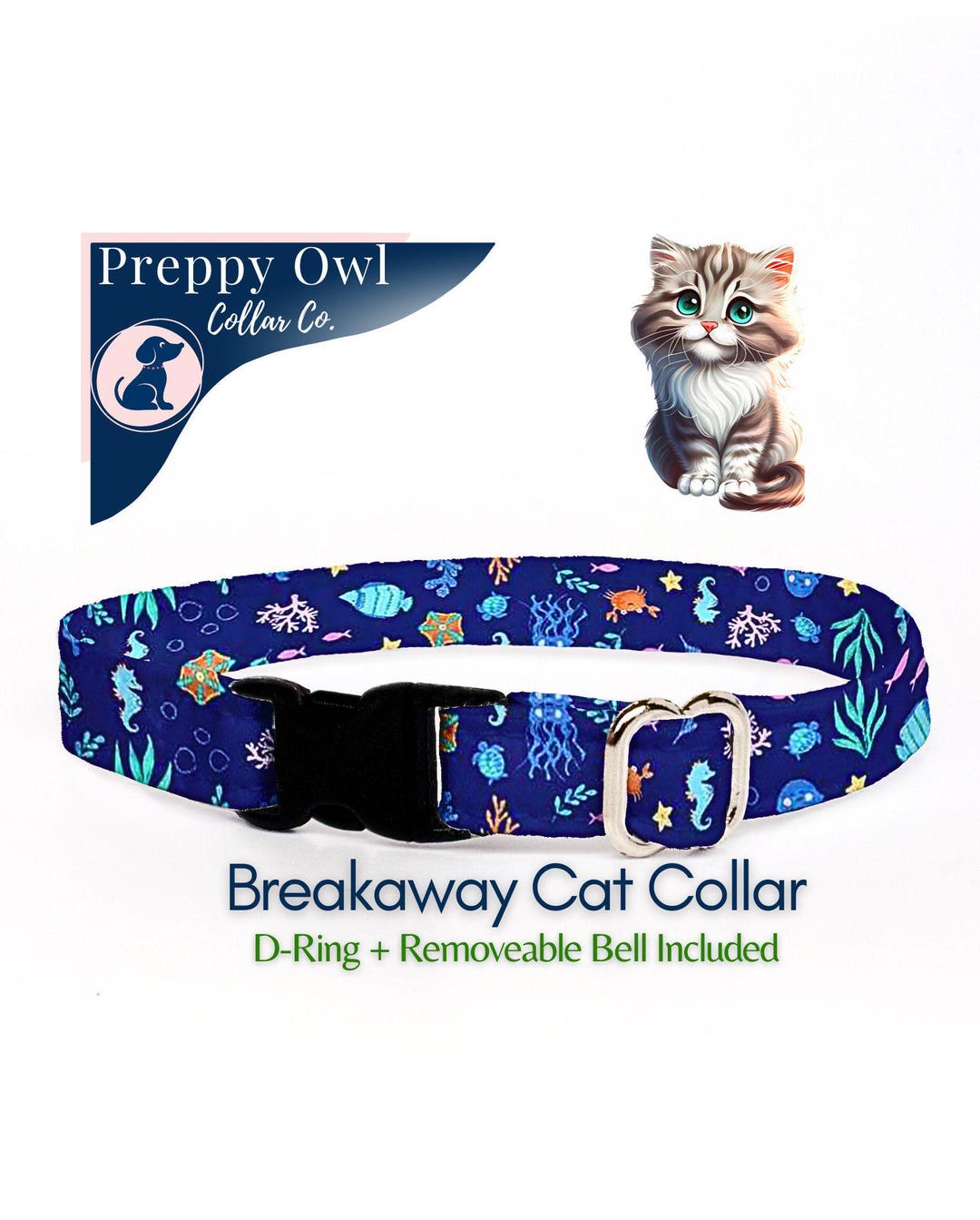 Cat Breakaway Collar Summer, Fish Cat Collar With Bell, Tropical Cat ...