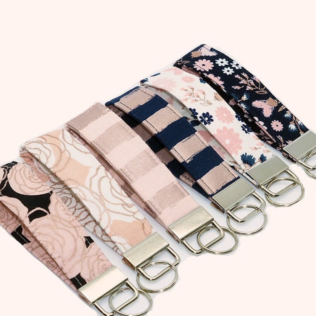Rose Gold Key Fob, Key Chain, Blush Floral Key Fob, Floral Riley Blake ...