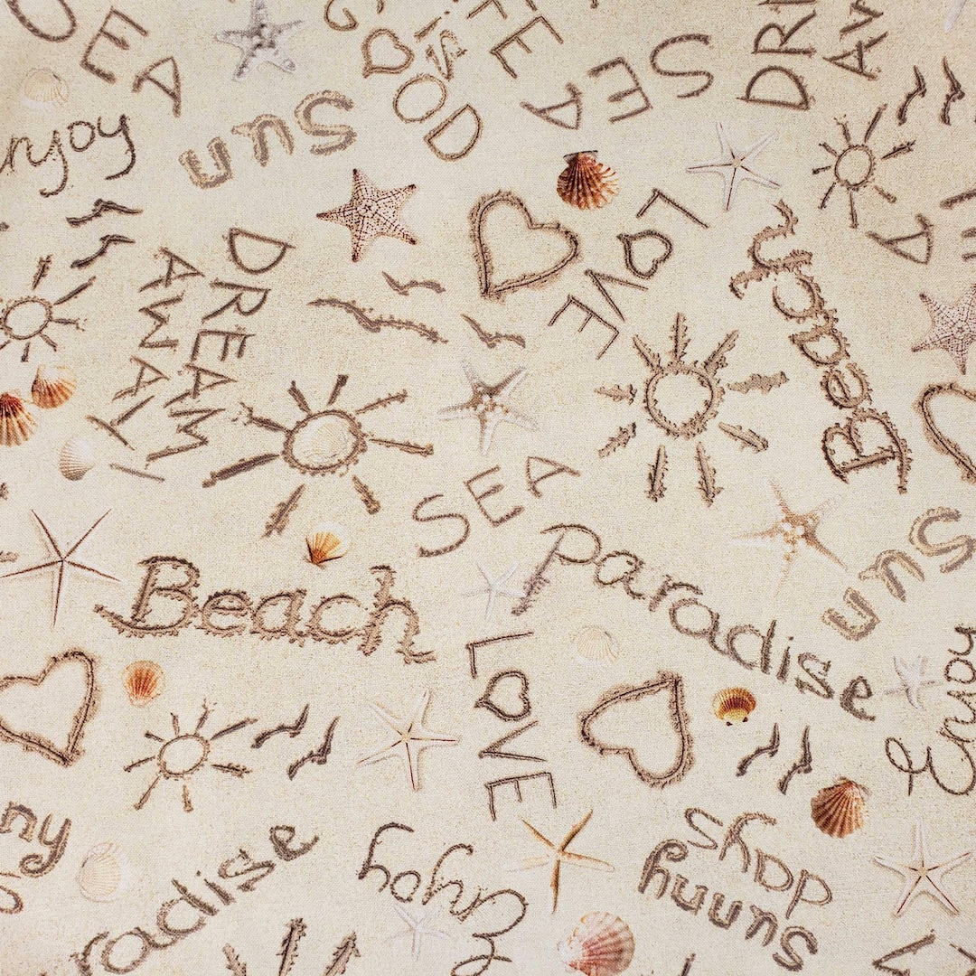 Timeless Treasures Beach Fabric, Writing on Sand, Quilting Cotton ...