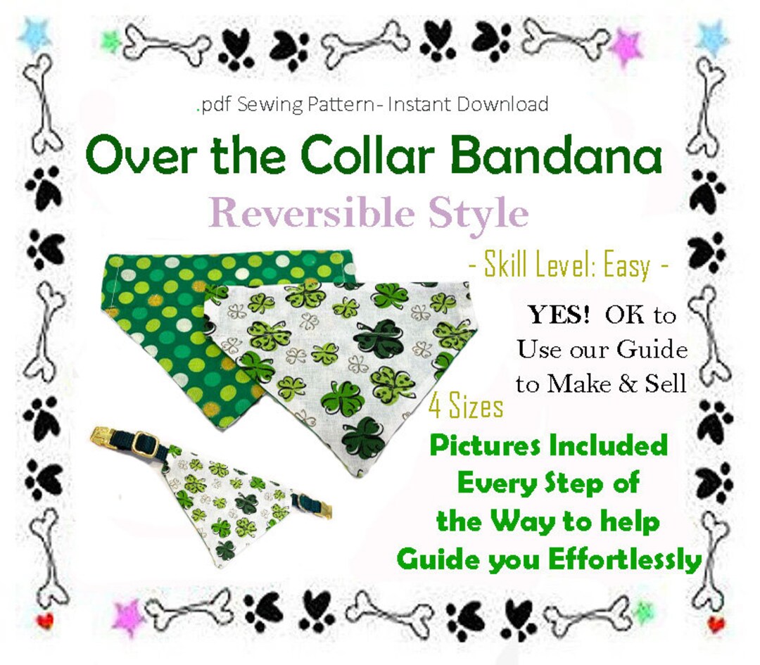 Reversible Over the Collar Dog Bandana Sewing Pattern, DIY Dog Bandana ...