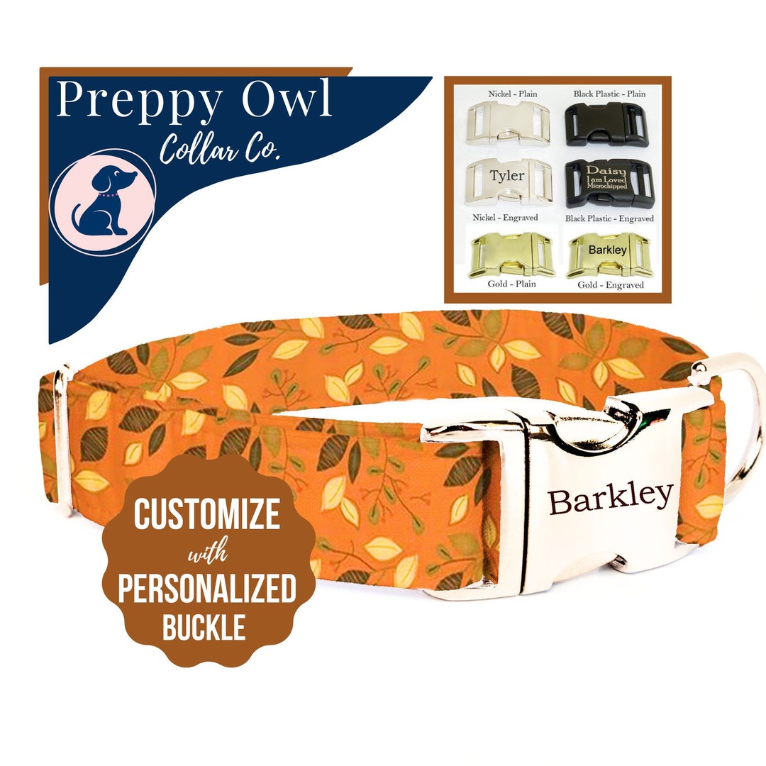 Orange Dog Collar With Fall Leaves, Male Dog Collar, Dog Collar Orange ...