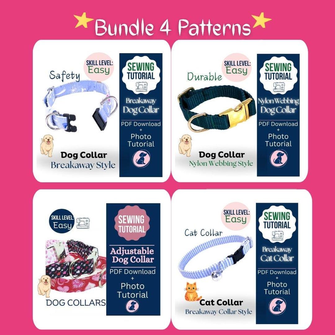Dog & Cat Collar Sewing Pattern Bundle: 4 Easy DIY PDF Designs - Etsy