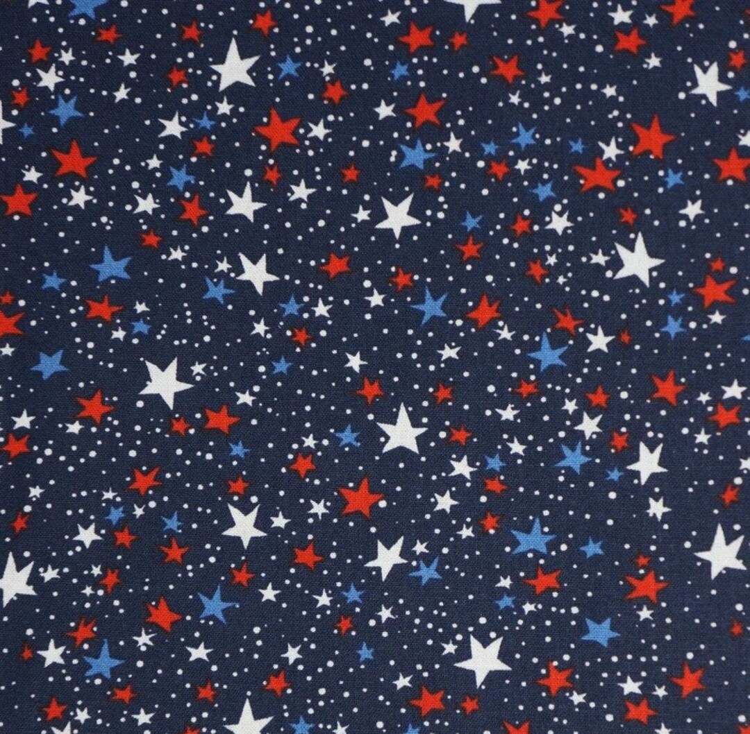 Blue Patriotic Stars Fabric, Patriotic Red White and Blue Stars ...