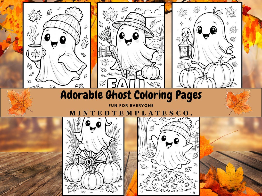 Fall Ghost Coloring Pages | Halloween Coloring Sheets | Cute Ghost ...