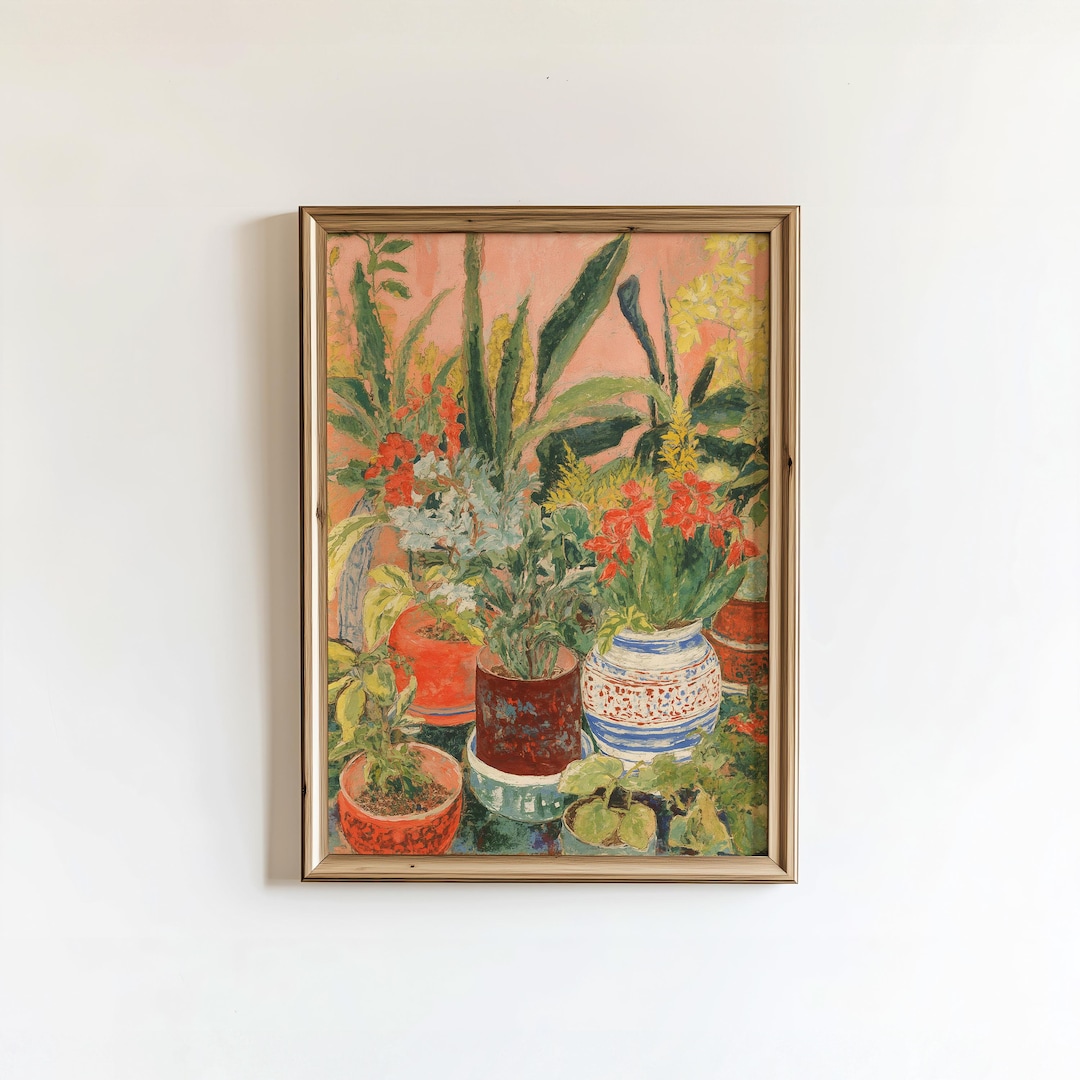 Vibrant Potted Plant Art Print, Post-impressionist Botanical Still Life ...