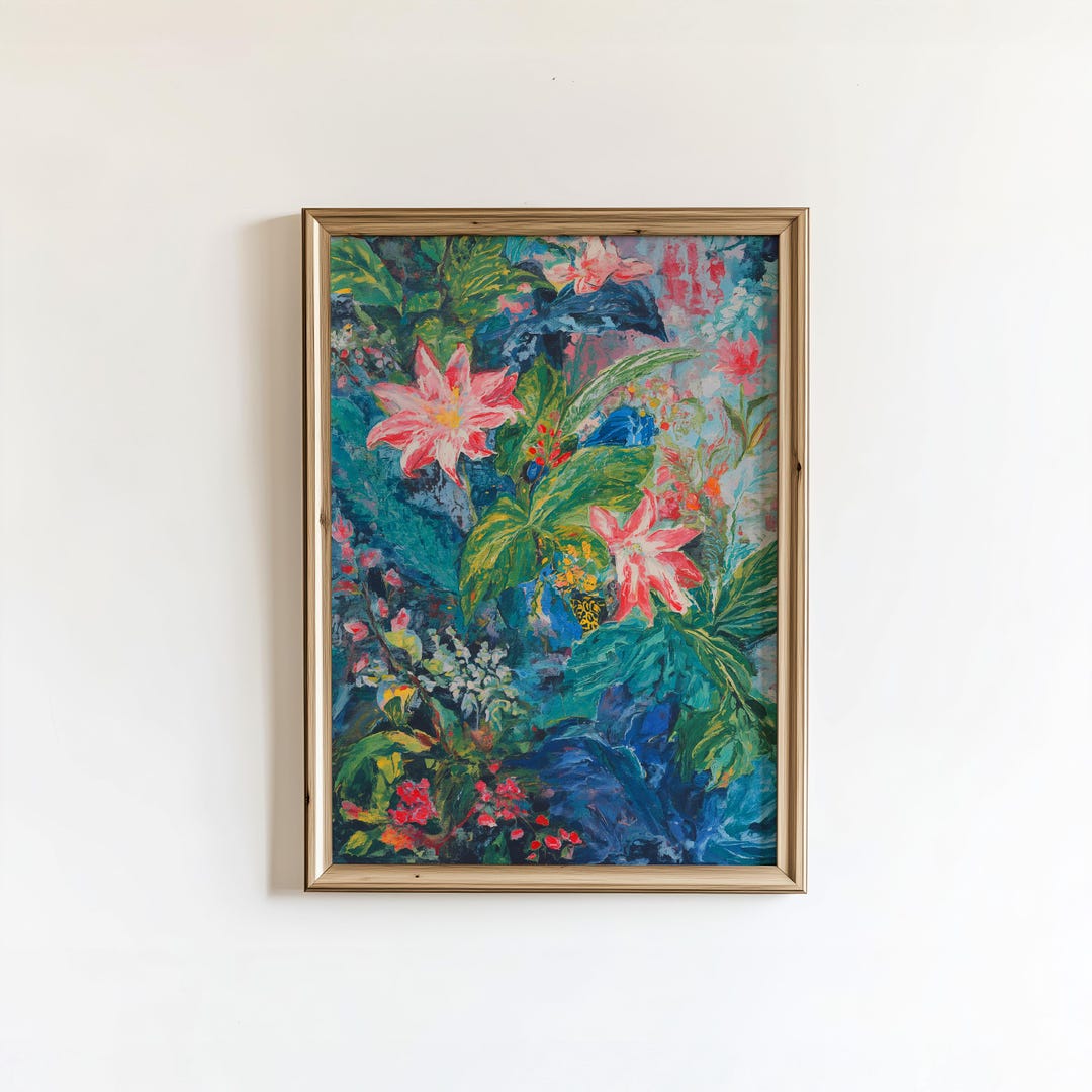 Viridian & Coral: Impressionist Botanical Art | Floral Wall Decor ...