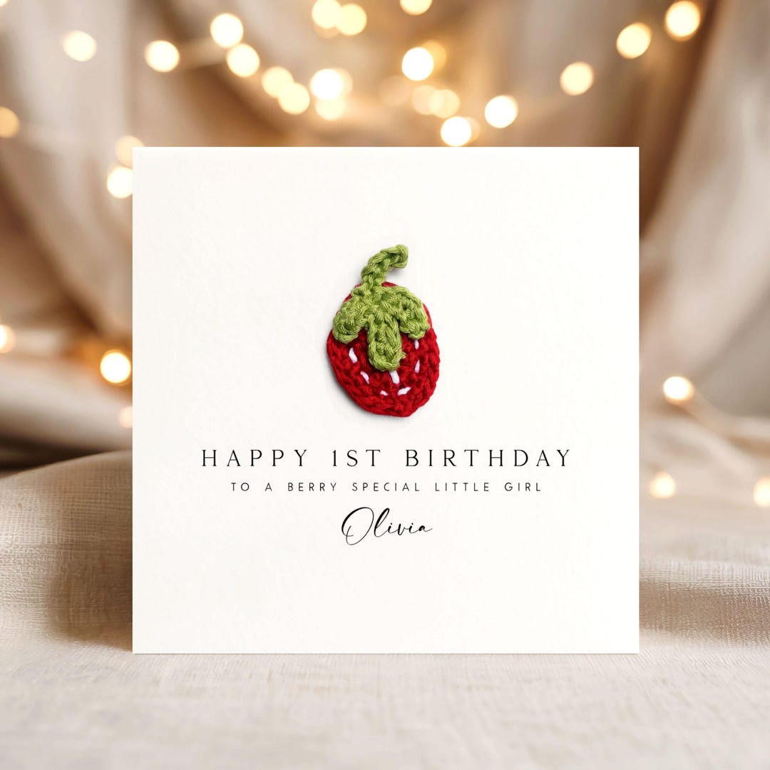 Personalised 1st Birthday Card, Berry 1st Birthday Handmade Crochet ...