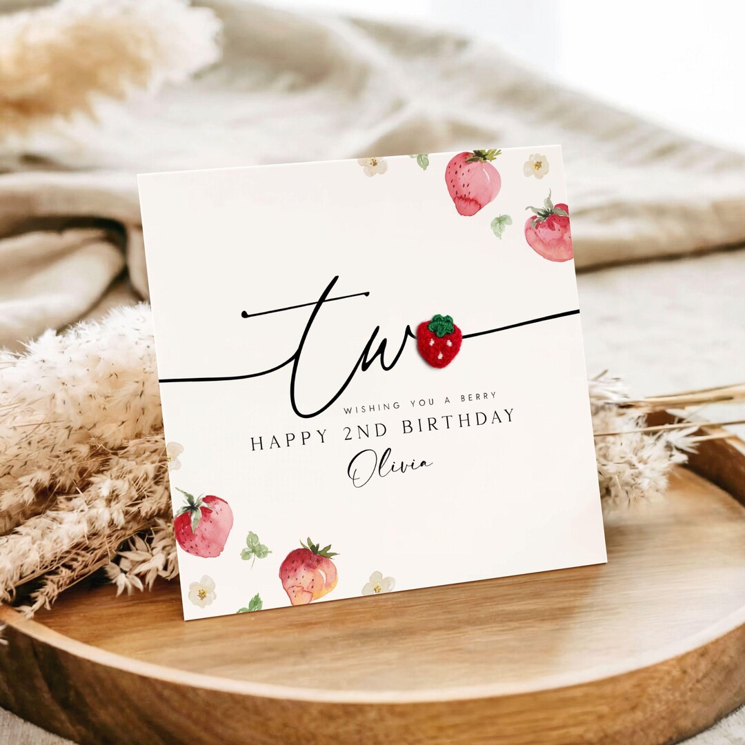 Personalised 2nd Birthday Card – Handmade Strawberry 2nd Birthday Card ...