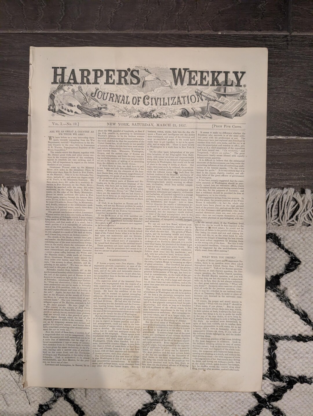 March 21 1857 Harper's Weekly - Ballou's Pictorial, Harrisburg ...