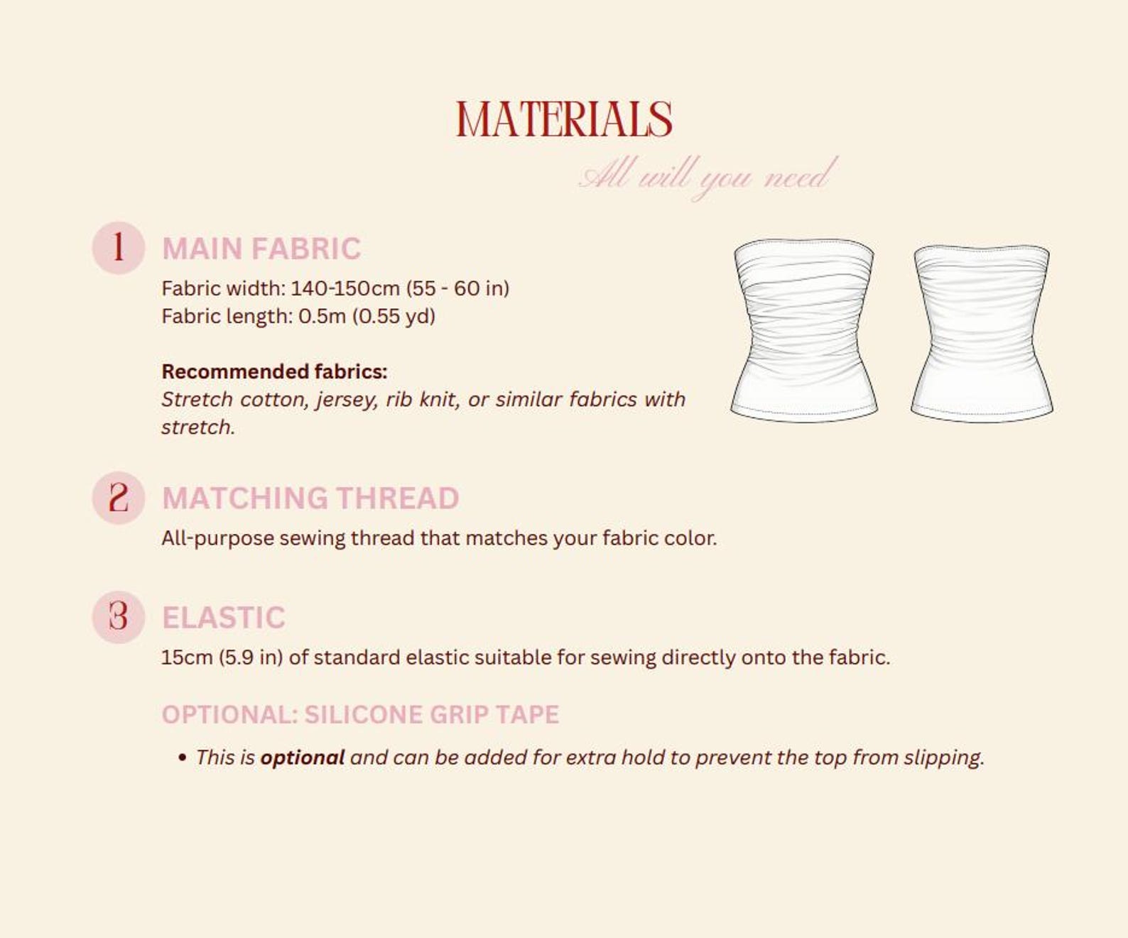 Ruched Tube Top Sewing Pattern PDF – Strapless Stretch Summer Top ...