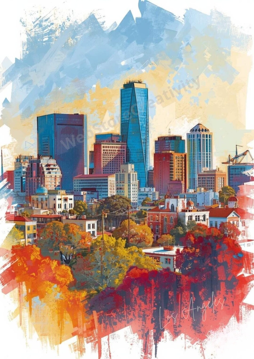 Los Angeles Color Sketch Digital Wall Art Printable 2x3 Ratio Urban ...