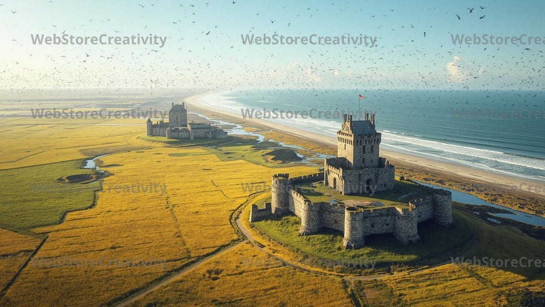Digital Print 16x9 Featuring Two Castles in a Blooming Sea Valley ...