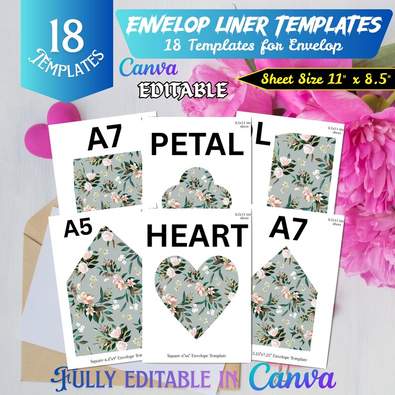 18 Editable Envelope Liner Template | DIY Canva Print Own Photo ...