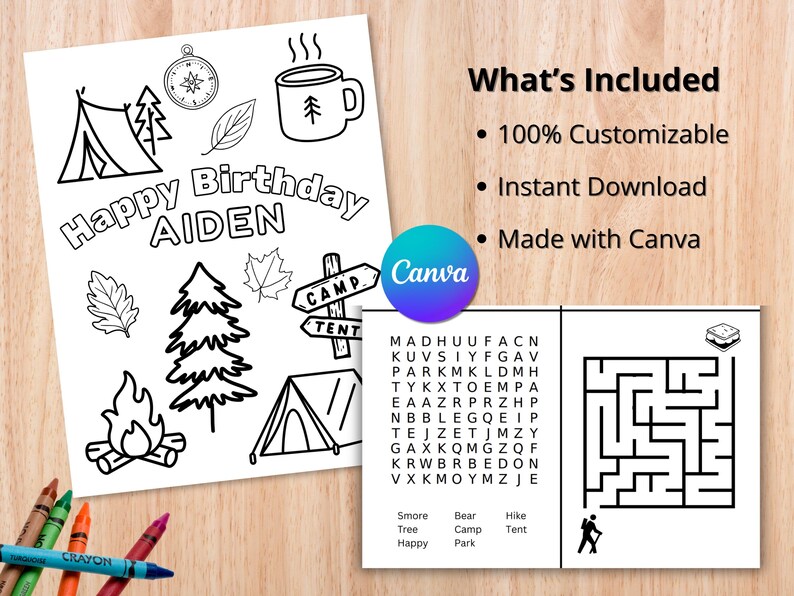 Kids Coloring Pages, Birthday Party Activity, One Happy Camper Coloring ...