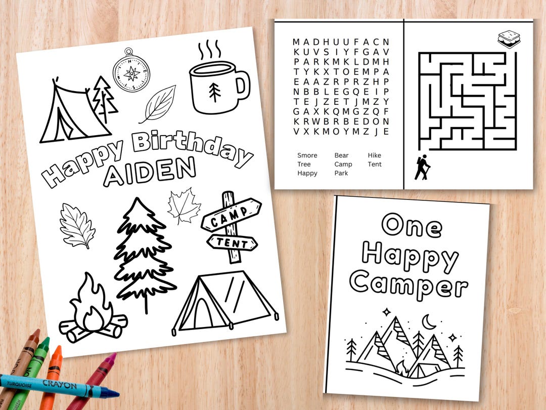 Kids Coloring Pages, Birthday Party Activity, One Happy Camper Coloring ...