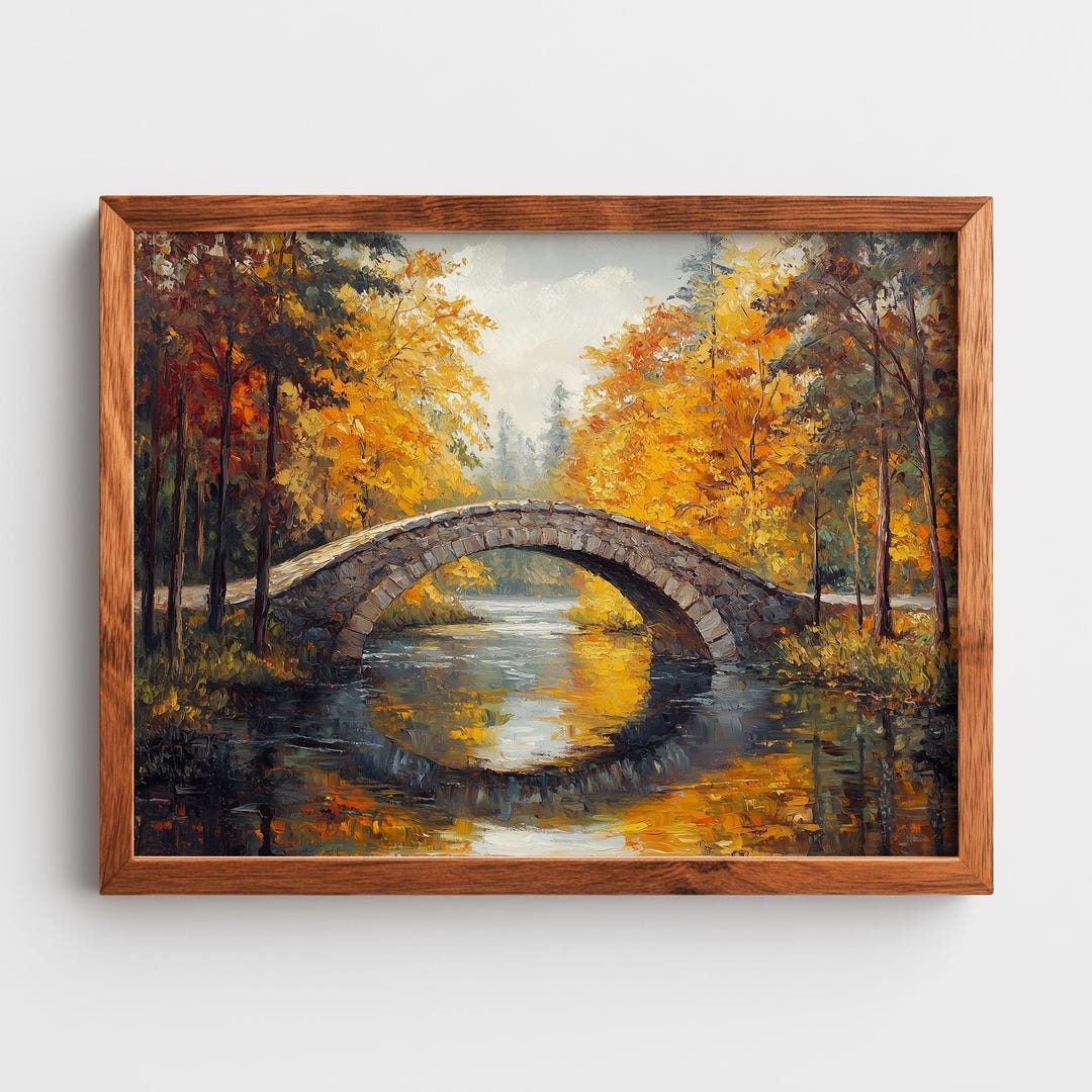 Rustic Stone Bridge in Autumn - Printable Fall Landscape Art, Old ...