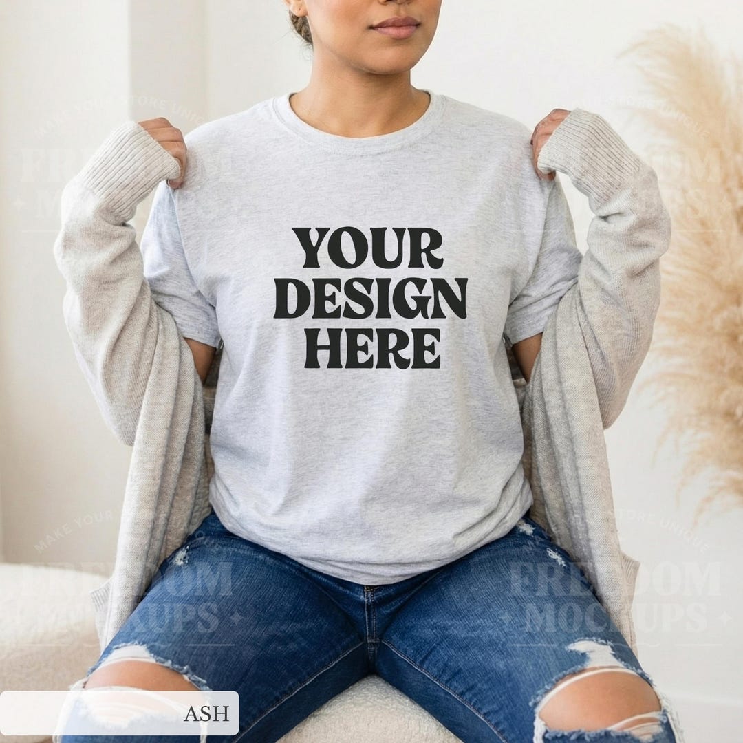 Gildan 5000 Ash Gray T-shirt Mockup for Print on Demand Shops ...