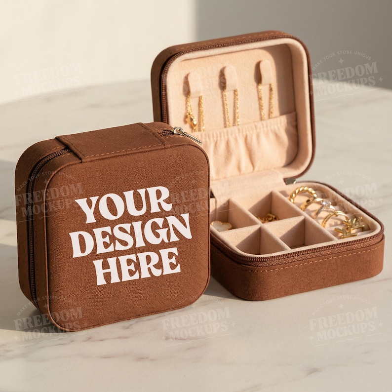 Brown Jewelry Box Mockup, Jewelry Case Mockup, Jewelry Storage Box, POD ...