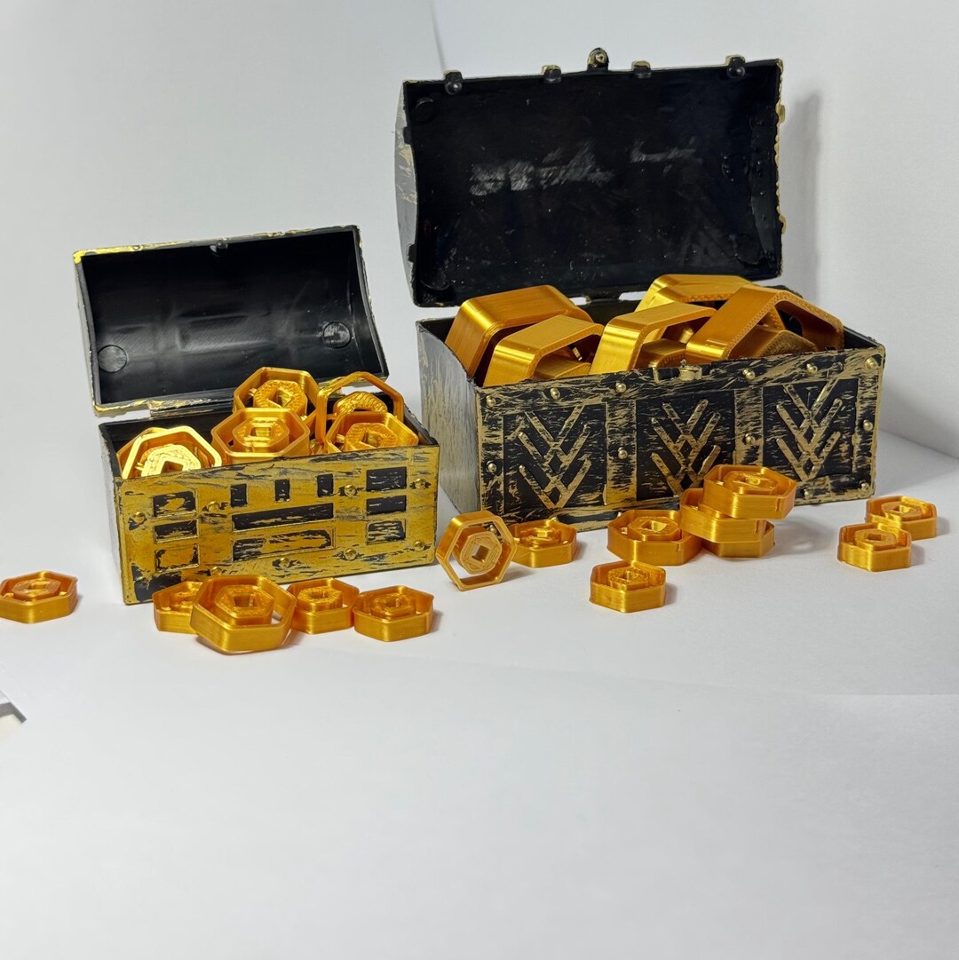 3D Printed Gaming Treasure Chest With Roblox-robux Style Coins | Gamer ...