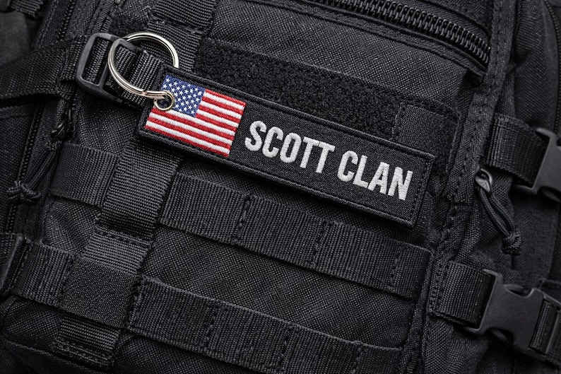 Custom American Flag Embroidered Keychain, Personalized Name Key Tag ...