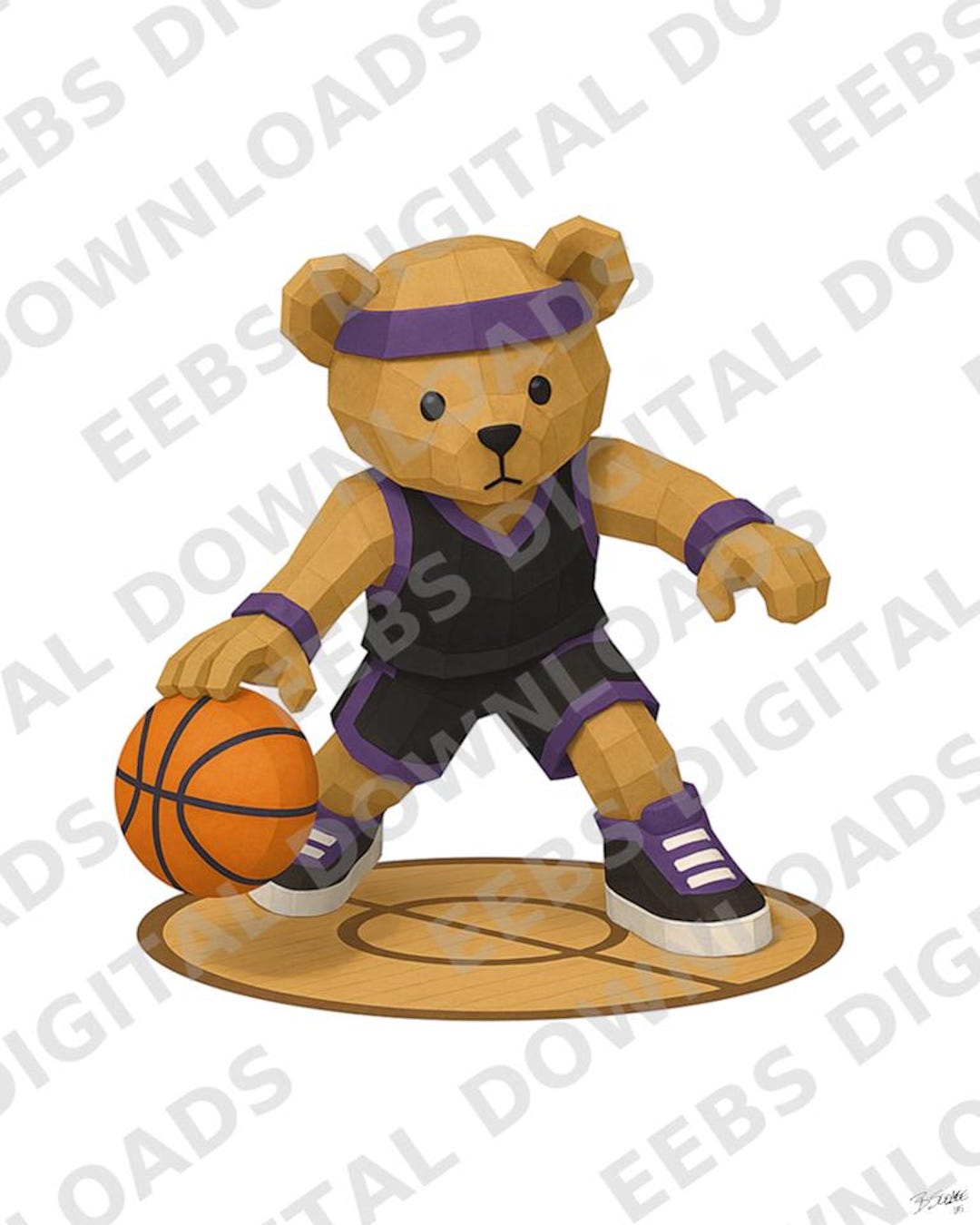 Basketball Boy Teddy Bear Print - Black & Purple Uniform - Digital ...