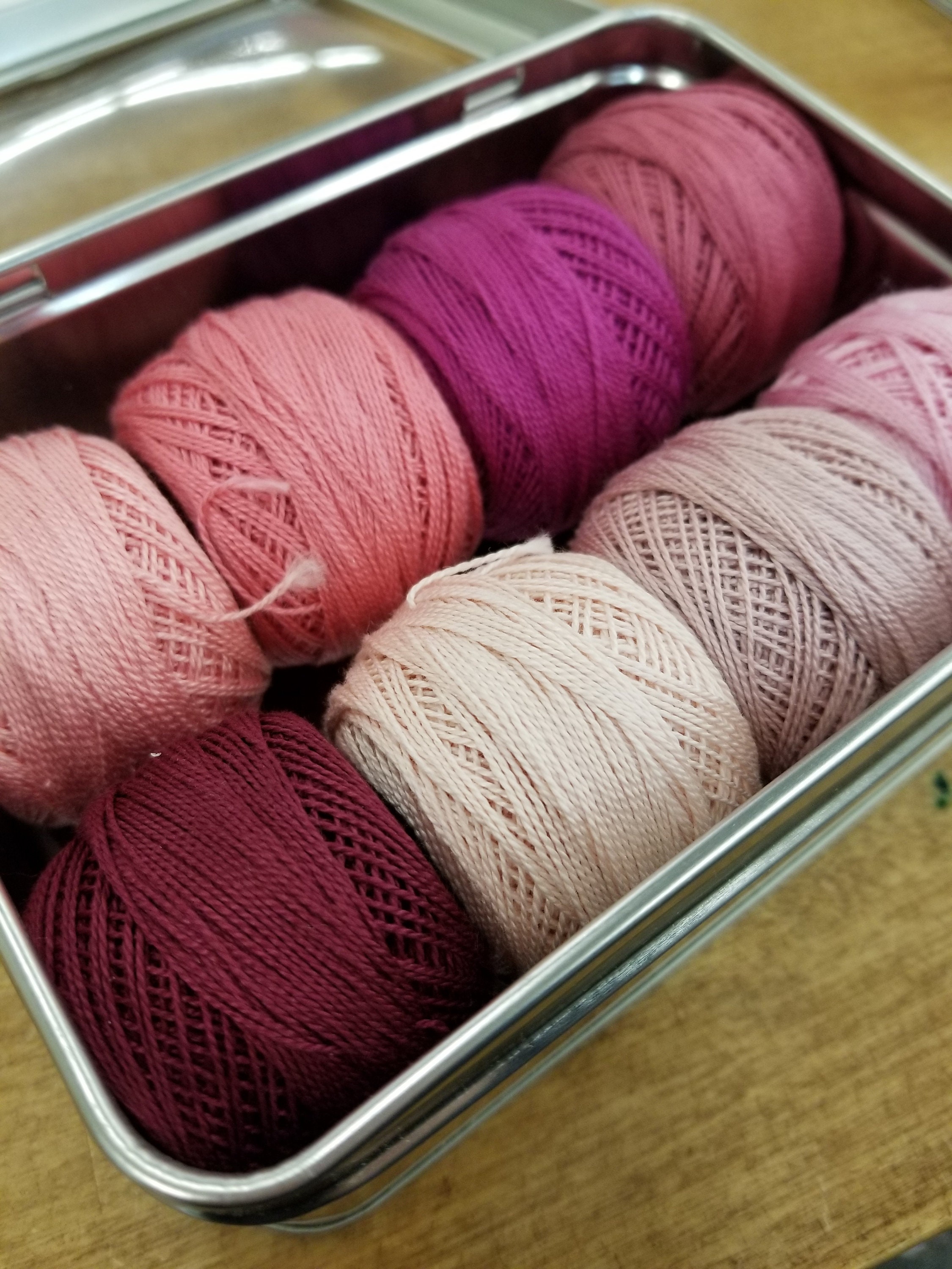 Rose Blush thread box...featuring 8 DMC perle cotton balls...no 8