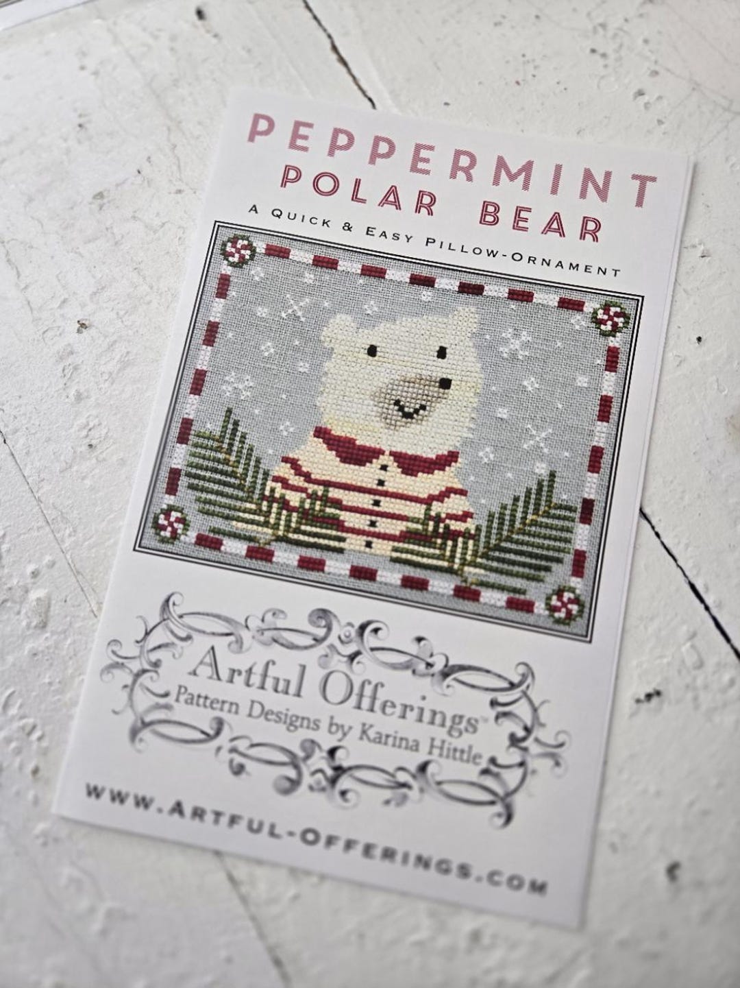 Peppermint Polar Bear...artful Offerings...cross Stitch Chart...winter ...